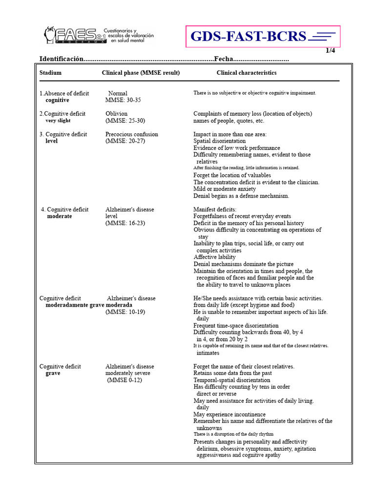GDS. Reisberg. Test PDF | PDF | Alzheimer's Disease | Diseases And ...