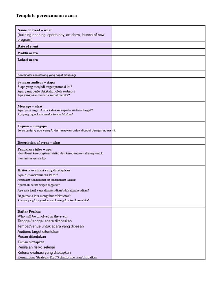 Template Perencanaan Acara Lengkap | PDF