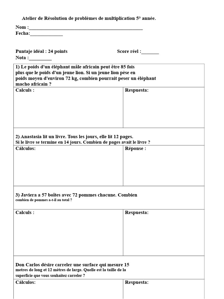 Atelier de Multiplication 5ème Année | PDF