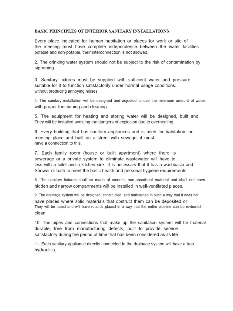 Basic Principles of Interior Sanitary Installations | PDF | Sanitation ...