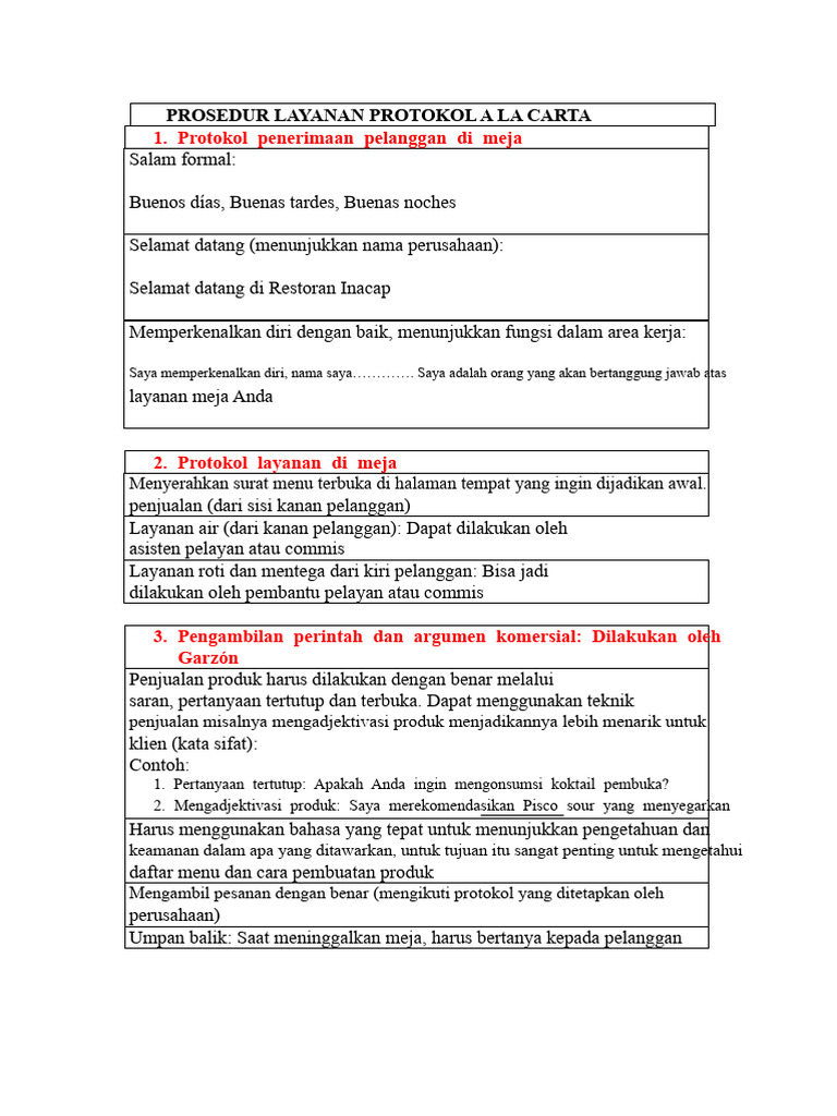PROSEDUR LAYANAN PROTOKOL A LA CARTA Cayuyo | PDF