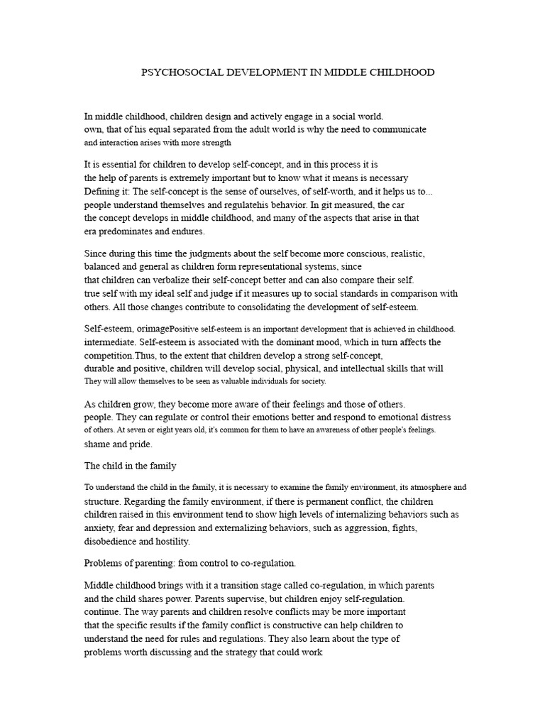 Social Development During Middle Childhood | PDF | Self Concept | Self ...