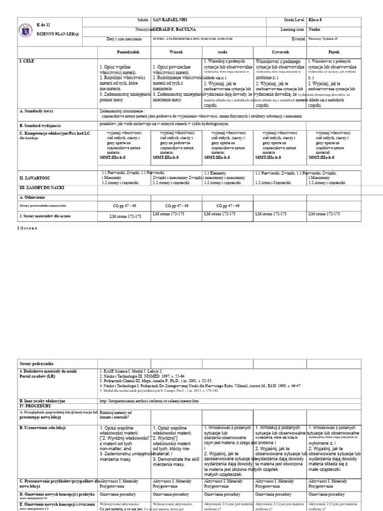 DLL Nauka Klasa 8 Kwartal 2 Tydzień 17 | PDF