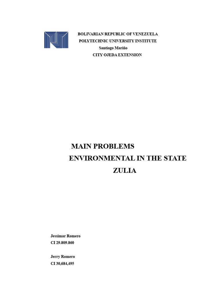 Main Environmental Problems in Zulia. Jessimar Romero, Jerry Romero ...