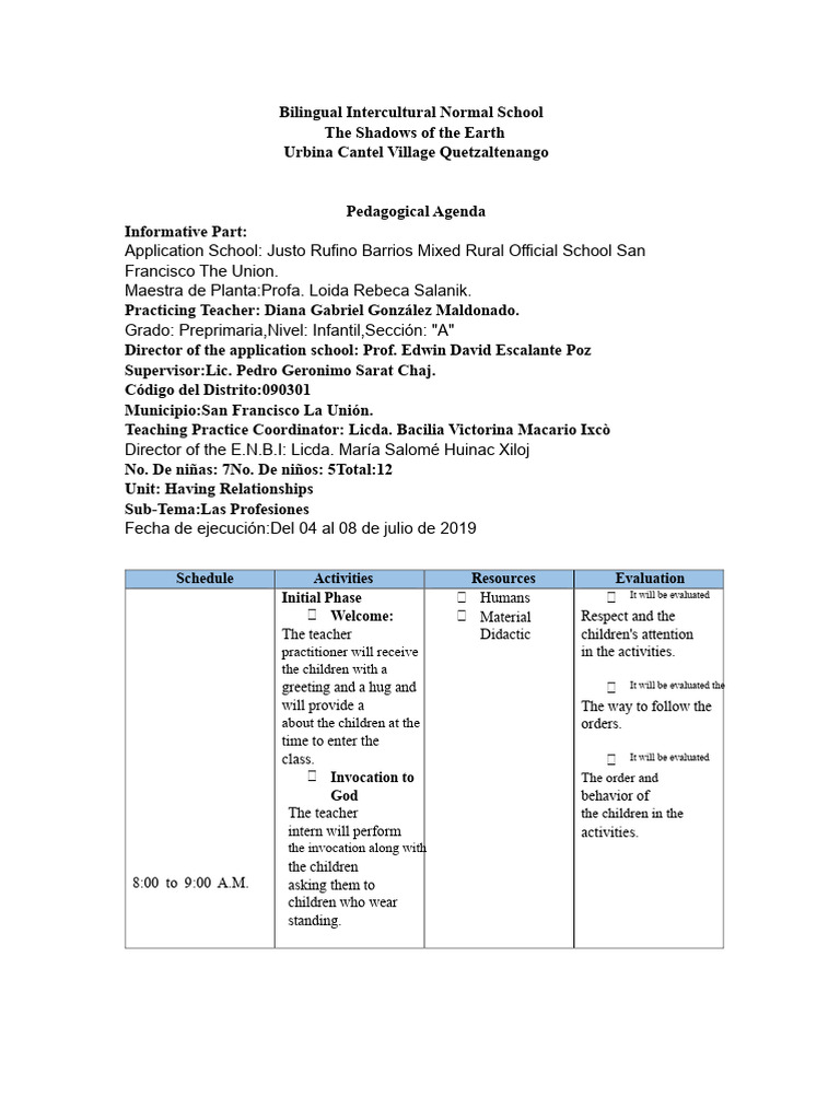 Bilingual Teaching Practice Agenda | PDF