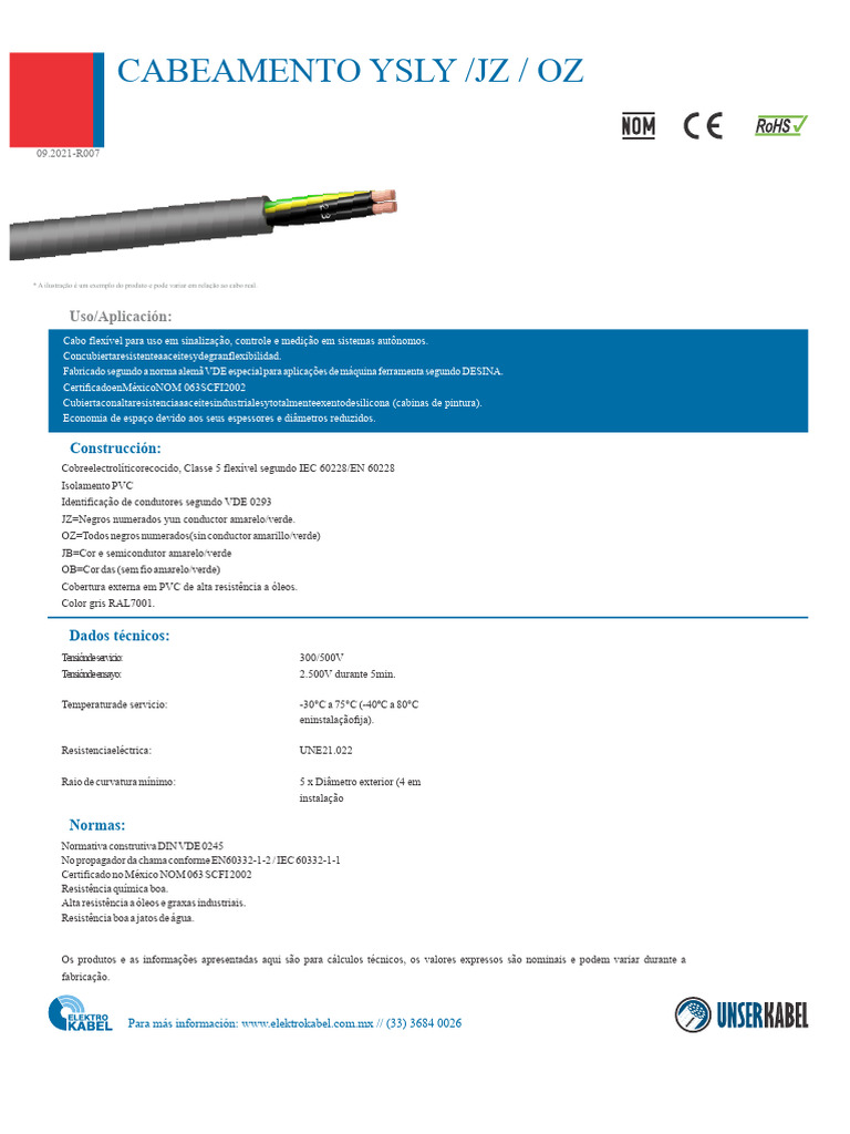 Cabo YSLY/JZ/OZ: Especificações e Aplicações | PDF | Materiais