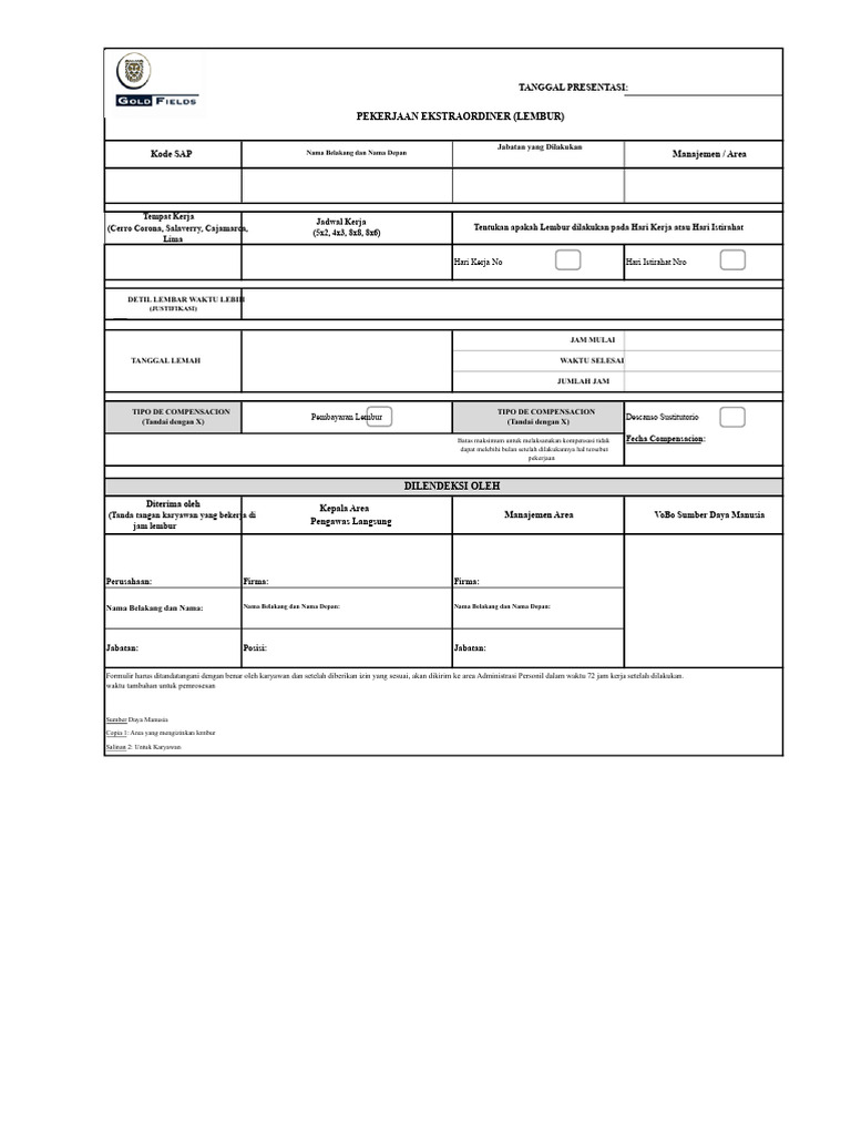 Format Jam Lembur | PDF