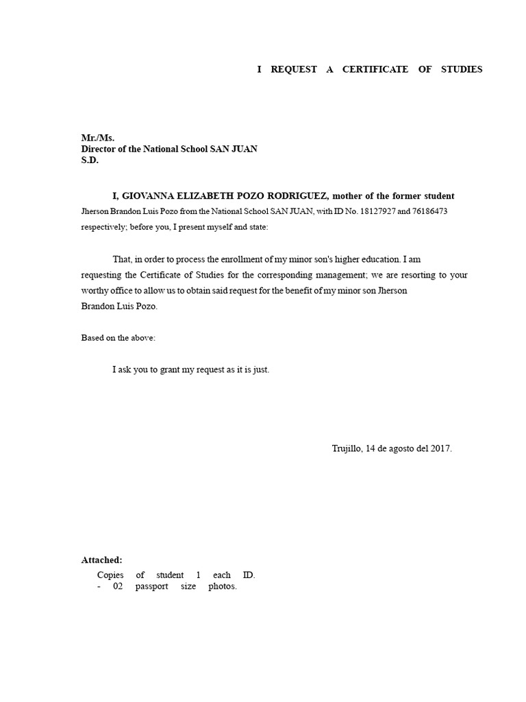 Request For Certificate of Studies | PDF