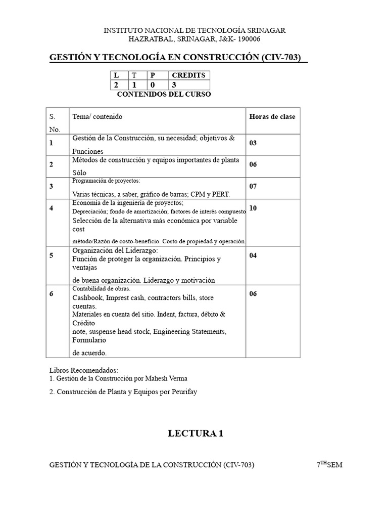 Tecnología y Gestión de la Construcción 7º Sem. | PDF | Planificación | Programación de computadoras