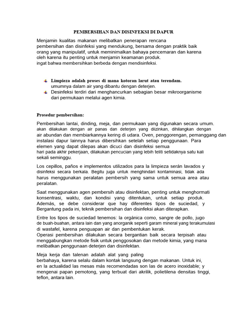 Pembersihan dan Disinfeksi Dapur Efektif | PDF