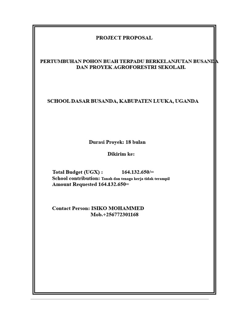 Proposal Proyek Sekolah Dasar Busanda | PDF