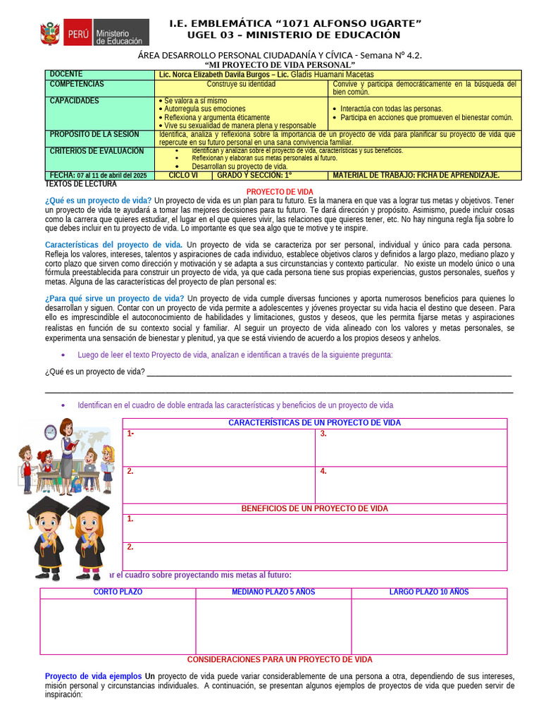4.2. Ficha de Apren. DPCC 1° A.U. - I Bim | PDF | Objetivo | Sicología