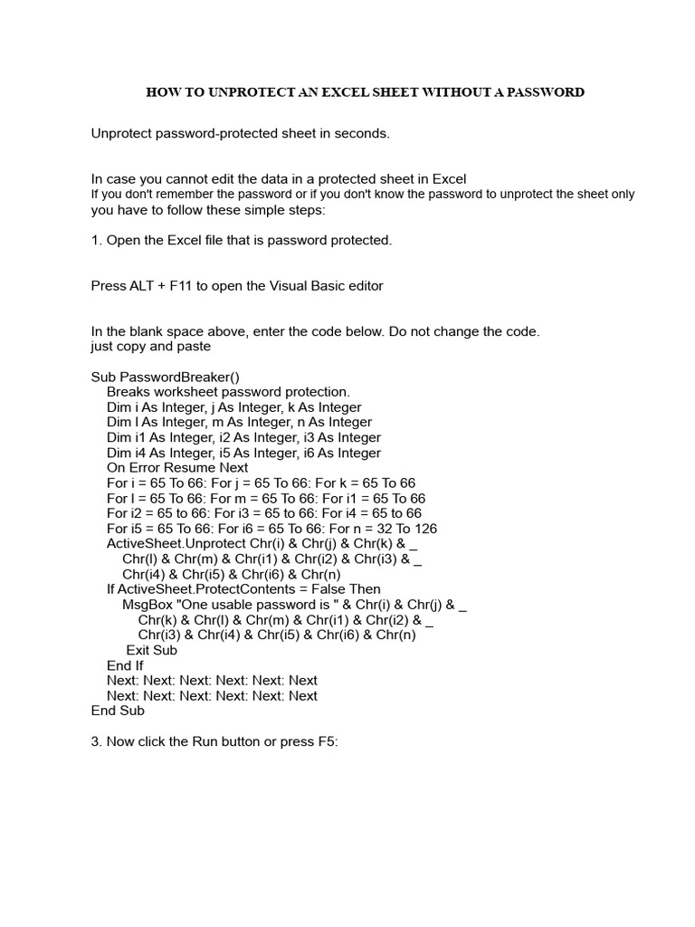 HOW TO UNPROTECT AN EXCEL SHEET WITHOUT A PASSWORD.docx | PDF | Microsoft Excel | Computing