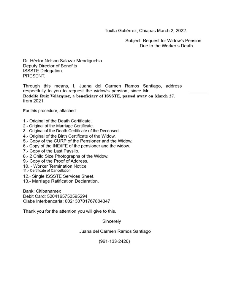 Widow's Pension Request Document | PDF