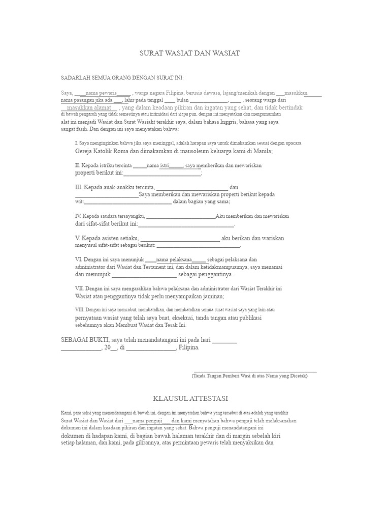 Contoh Wasiat Filipina | PDF