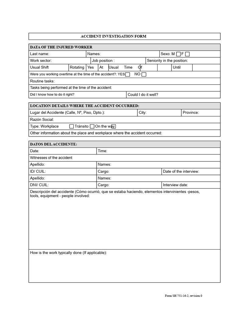 Workplace Accident Investigation Form | PDF | Accidents | Labor
