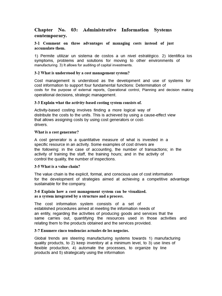 Questionnaire Chapter 3 Contemporary Administrative Information Systems | PDF | Cost Accounting ...