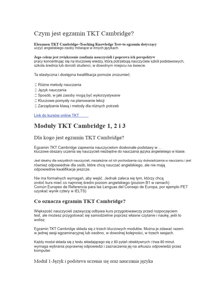 Czym Jest Egzamin TKT Cambridge? | PDF