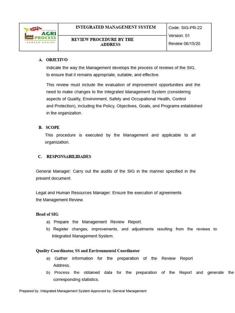Integrated Management System Review Procedure | PDF | Regulatory ...