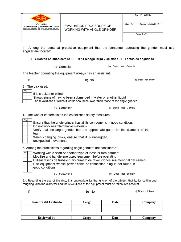 Evaluation of Angular Grinder Work Procedure | PDF