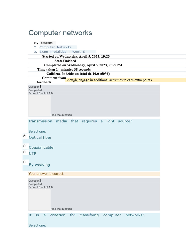 Week 4 Computer Networks Exam | PDF | Computer Network | Ethernet