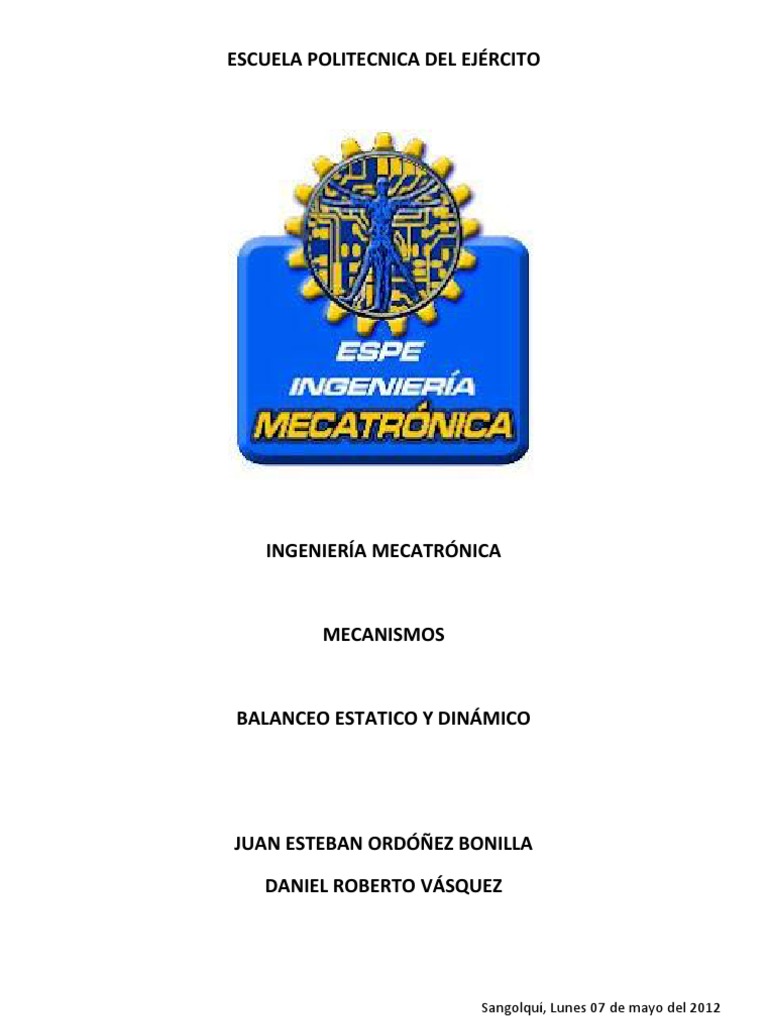 Balanceo Estatico Dinamico, Ordóñez-Vasquez | PDF | Movimiento (física ...