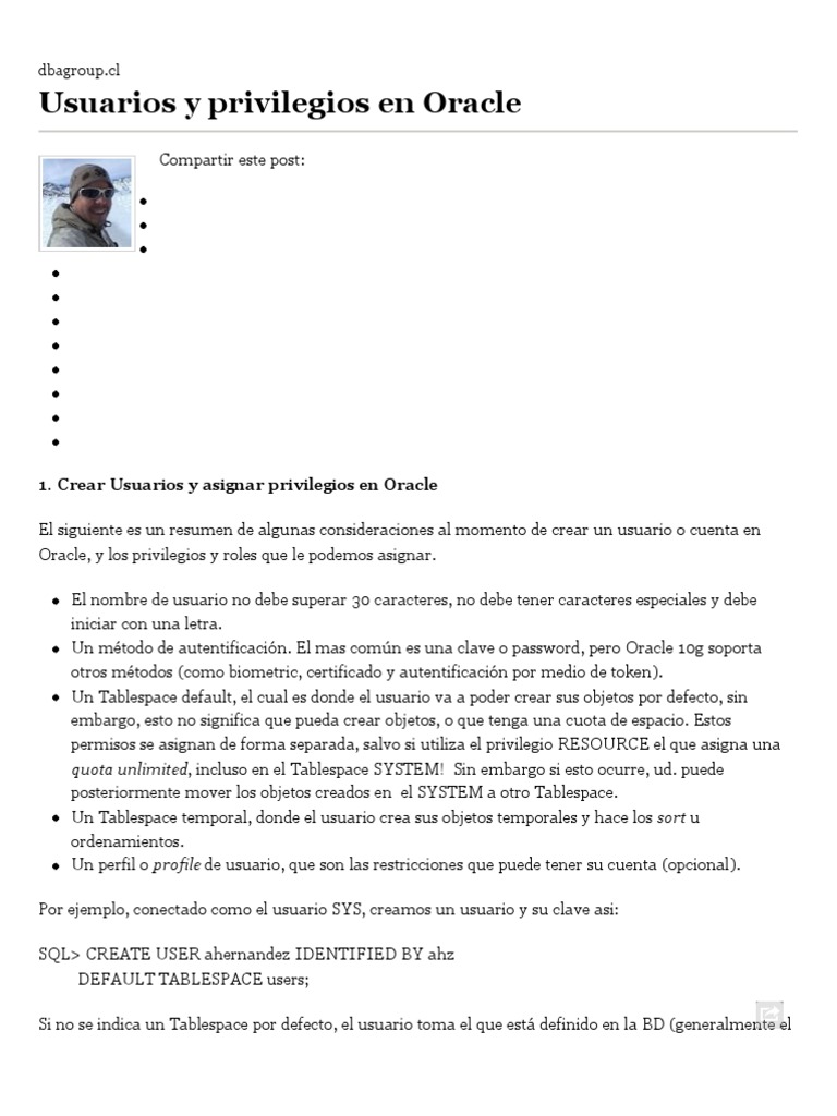 Usuarios y Privilegios en Oracle | PDF | Tabla (base de datos) | Base ...