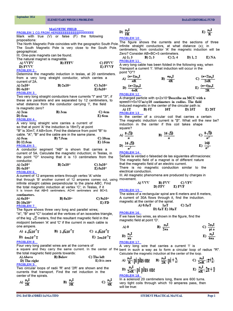 A.magnetism Problems David | PDF | Magnetic Field | Electric Current