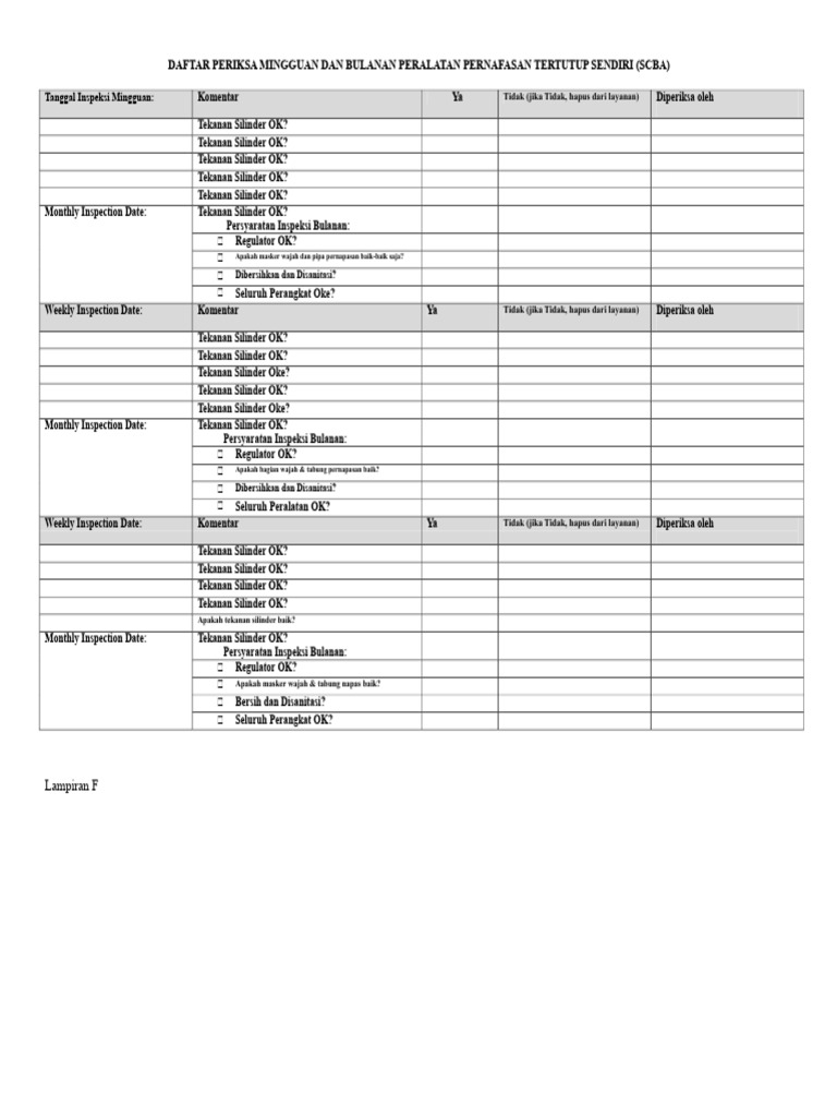 Daftar Periksa - SCBA | PDF