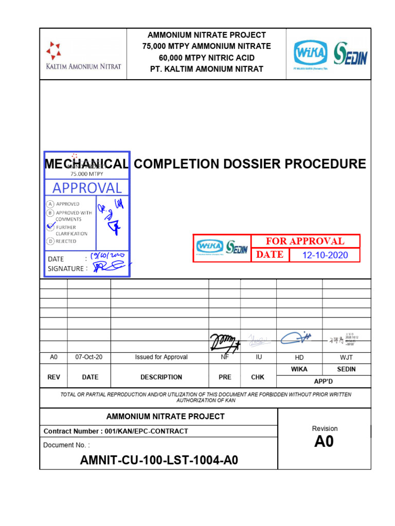 AMNIT-CU-100-LST-1004-A0 - Mechanical Completion Dossier 2110 | PDF ...
