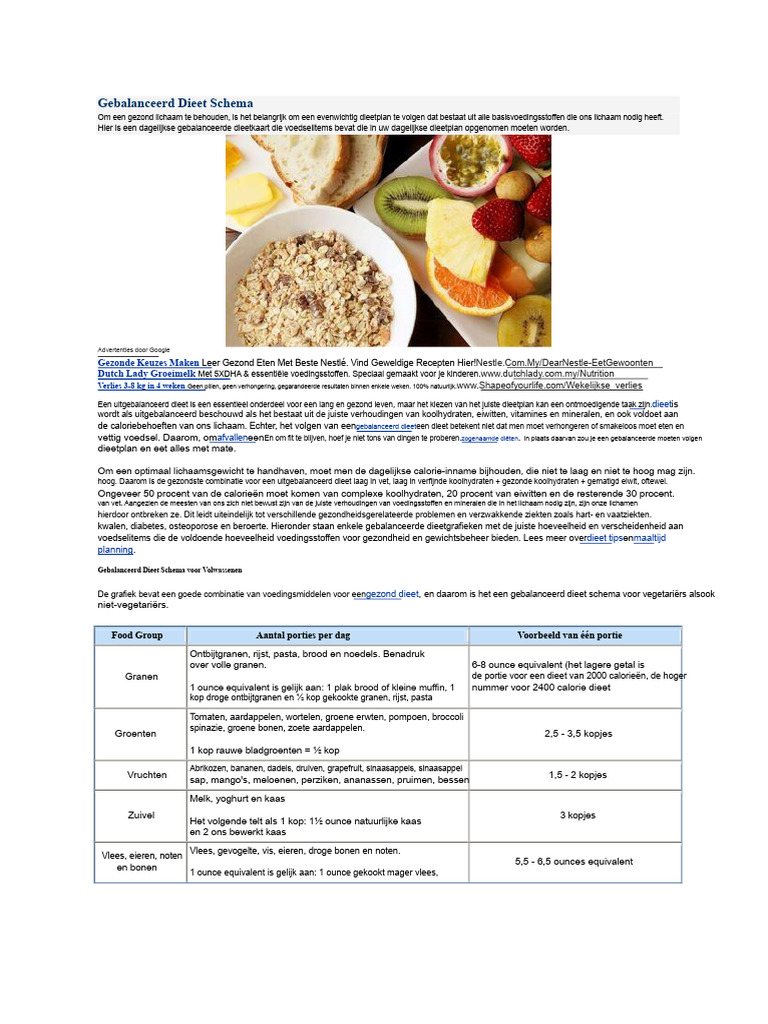 Gebalanceerd Dieet Schema | PDF