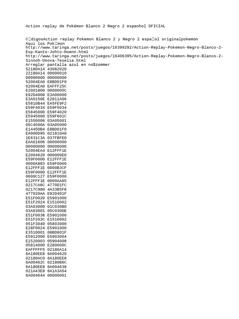 pokemon negro 2 action replay | PDF