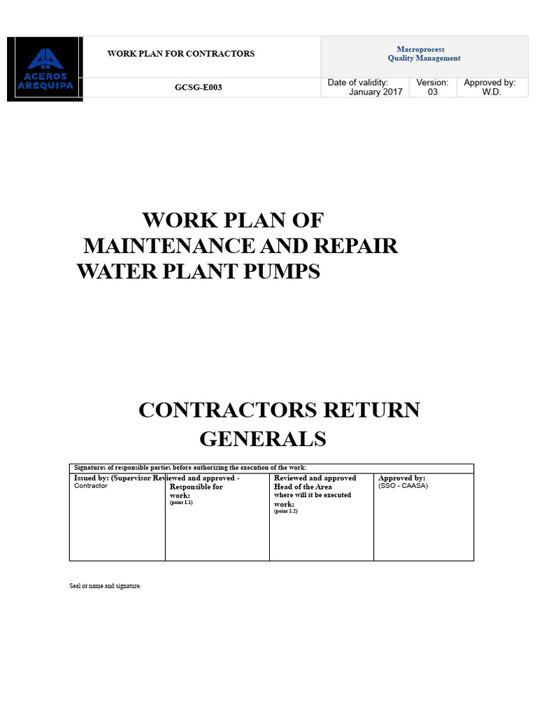 Maintenance and Repair Plan For Pumps in Water Treatment Plant | PDF ...