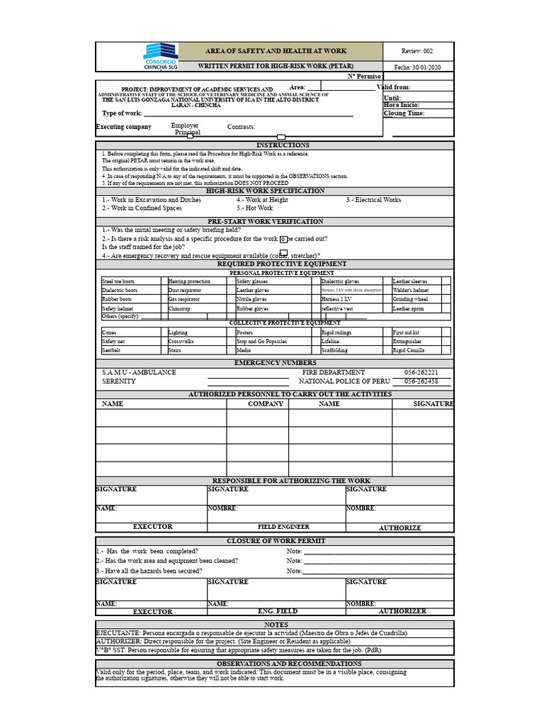 HIGH RISK WORK PERMIT | PDF | Power Supply | Occupational Safety And Health