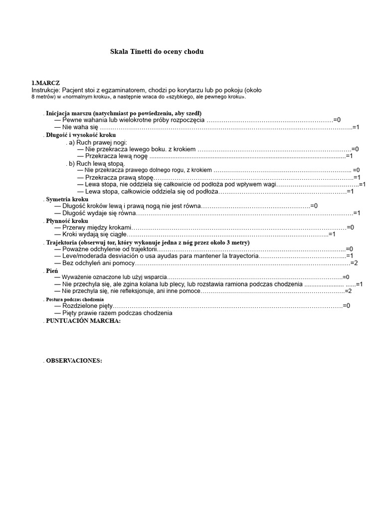 Skala Tinetti Do Oceny Chodu | PDF