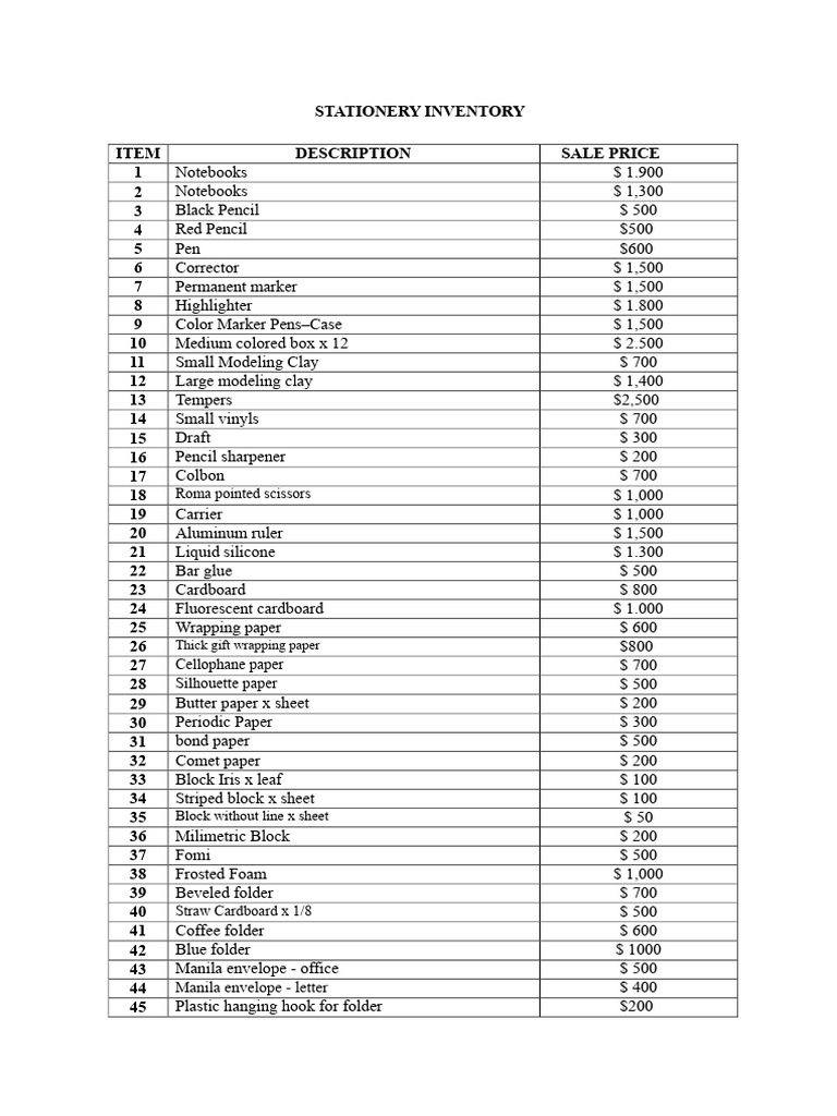Stationery Inventory | PDF | Pencil | Stationery