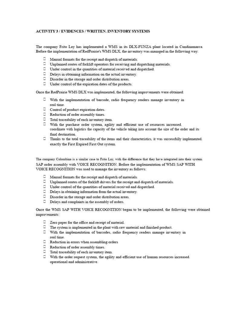 Activity 3 Evidences Written Inventory Systems | PDF | Inventory ...