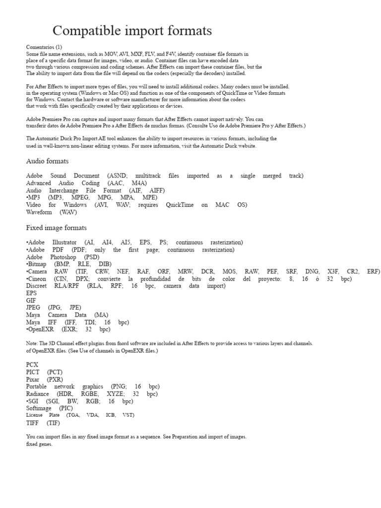 After Effects Supported File Formats | PDF | Codec | Film And Video ...