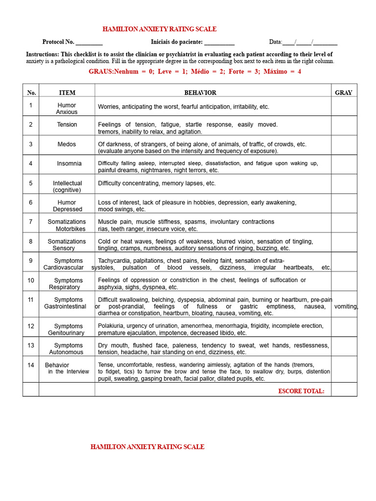 Hamilton Scale | PDF | Anxiety | Insomnia