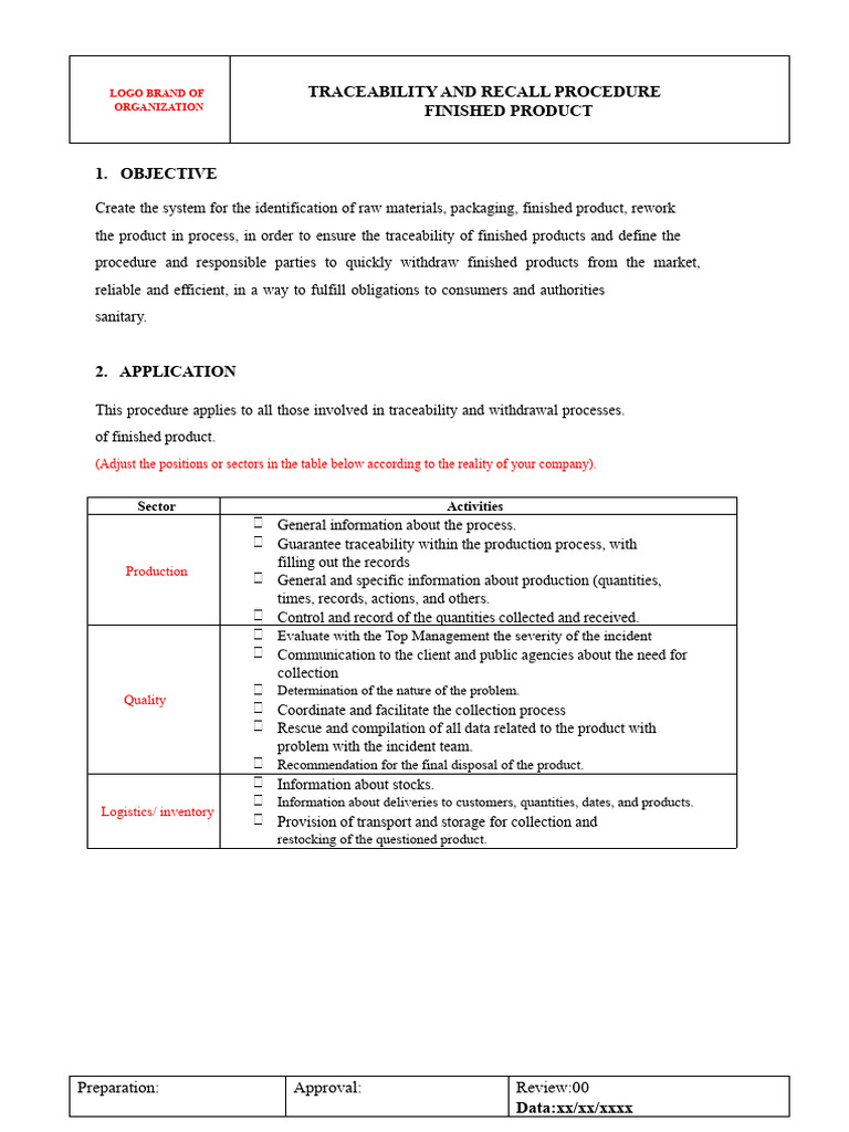 PR Traceability and Recall of Finished Product | PDF | Logistics ...