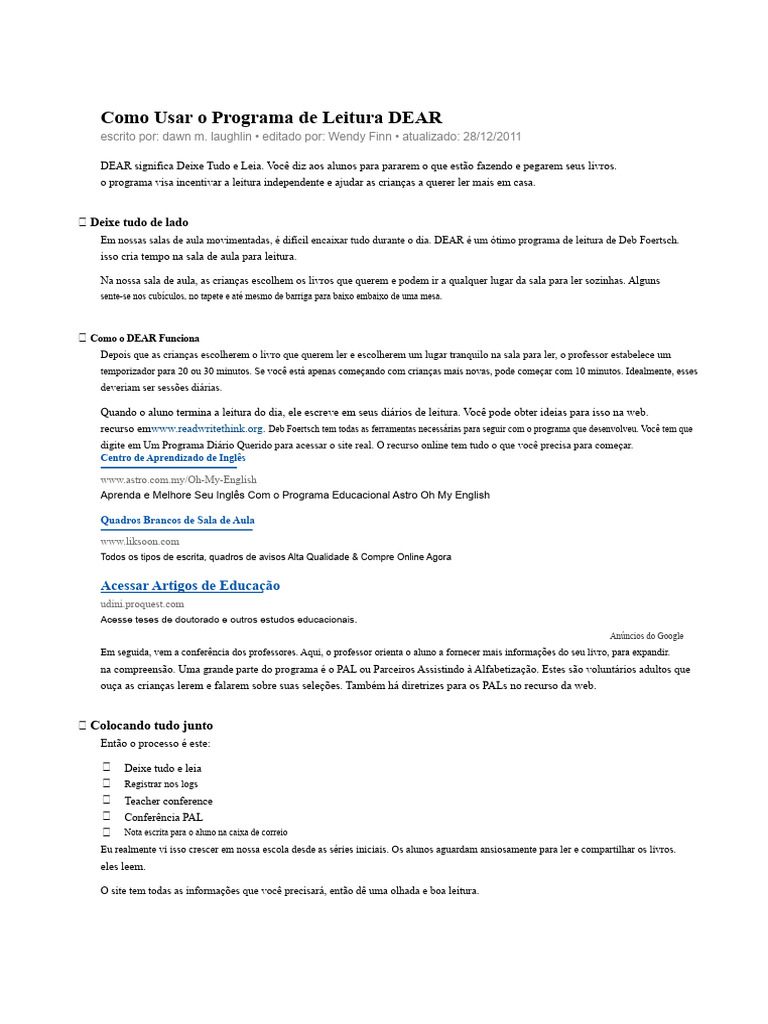 Como Usar o Programa de Leitura DEAR | PDF | Bibliotecas | Escolas