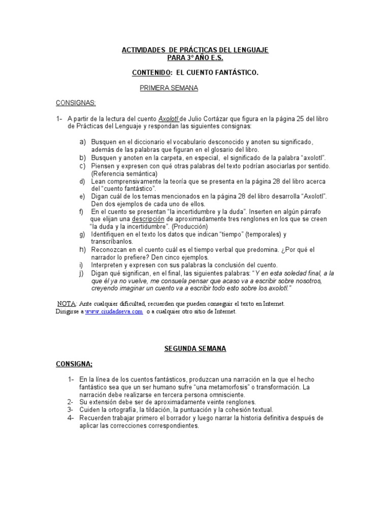 Actividades de Prácticas Del Lenguaje 3º Es | PDF