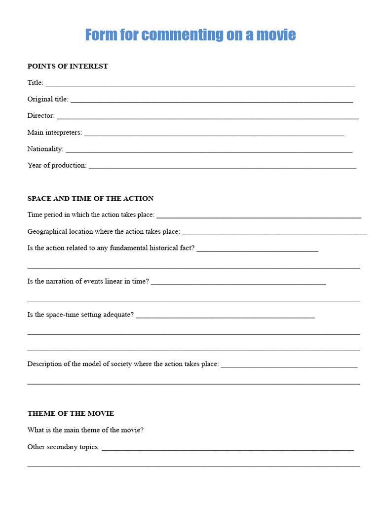 Movie Commenting Form Template | PDF