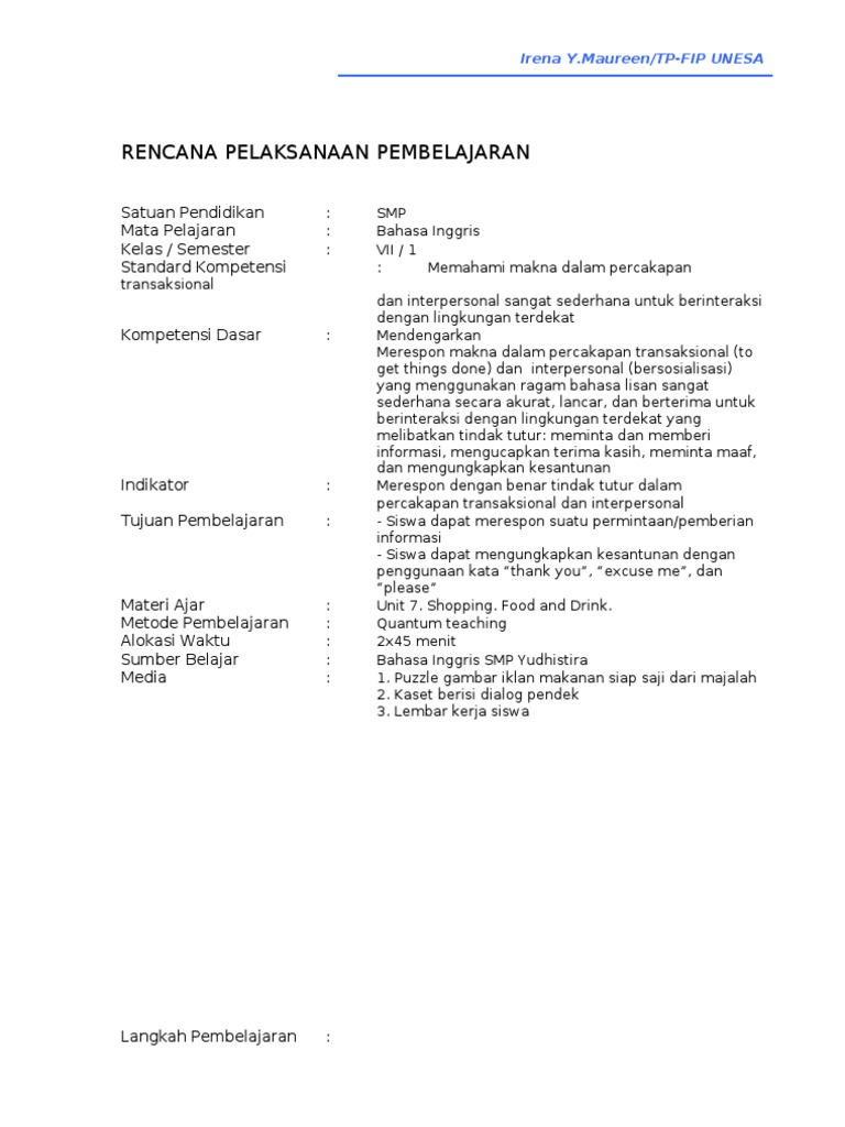 Contoh RPP KTSP SMP | PDF | Karier & Perkembangan