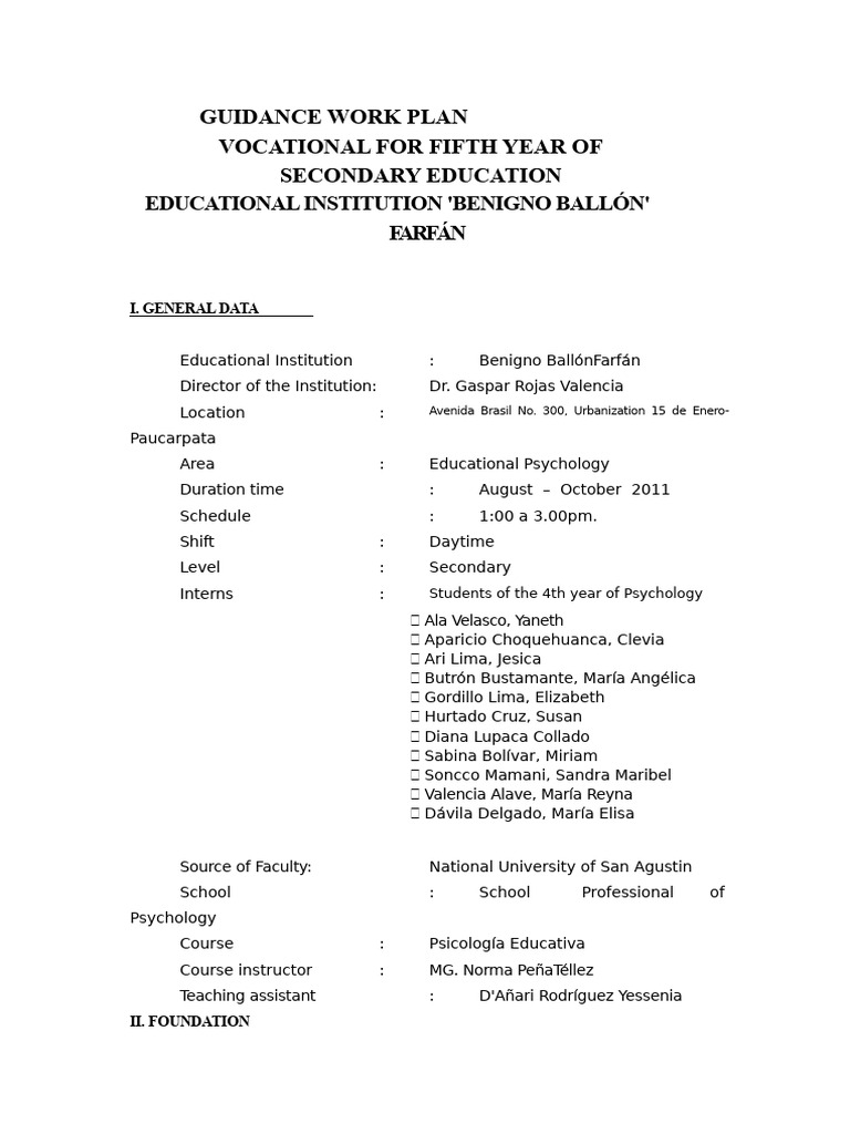 Vocational Guidance Plan for Students | PDF | Vocational Education ...