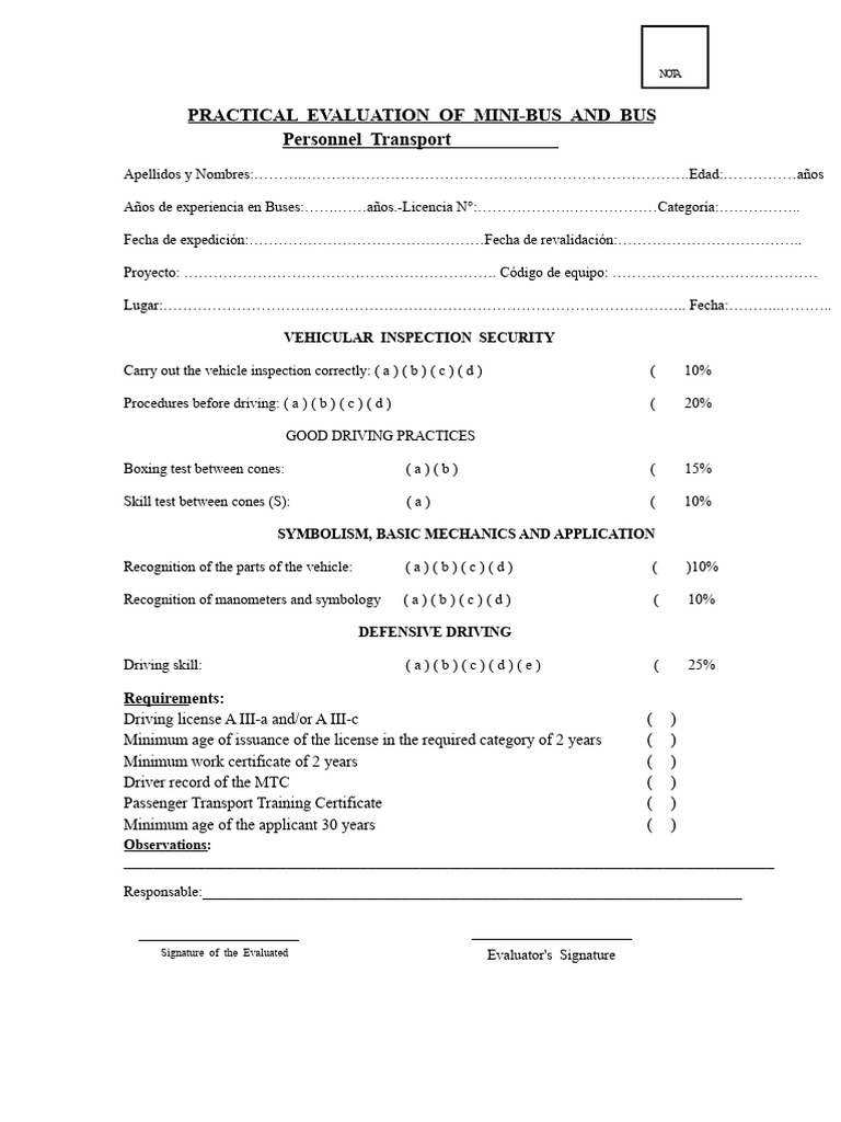 Practical Evaluation of Personnel Transport Bus | PDF | Driving ...