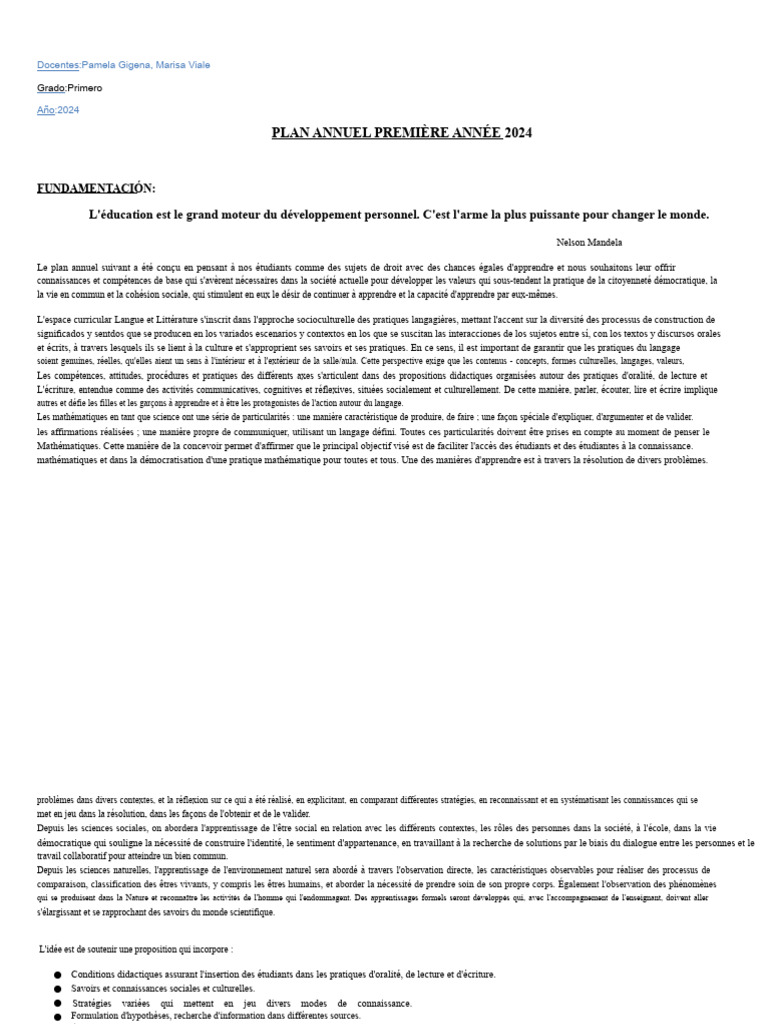 Plan Annuel 2024 pour Première Année | PDF | Apprentissage | Science