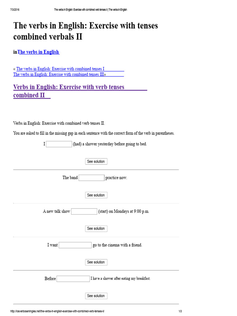 The Verbs in English - Exercise With Combined Verb Tenses II - The ...