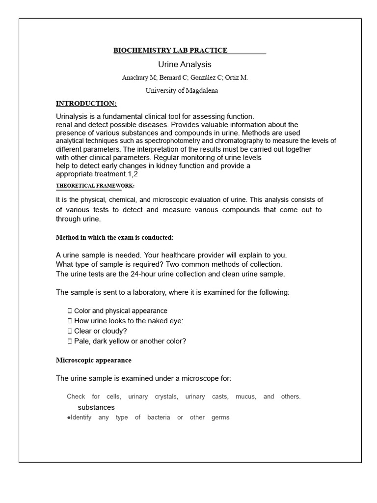 URINE ANALYSIS REPORT | PDF | Urine | Medical Specialties