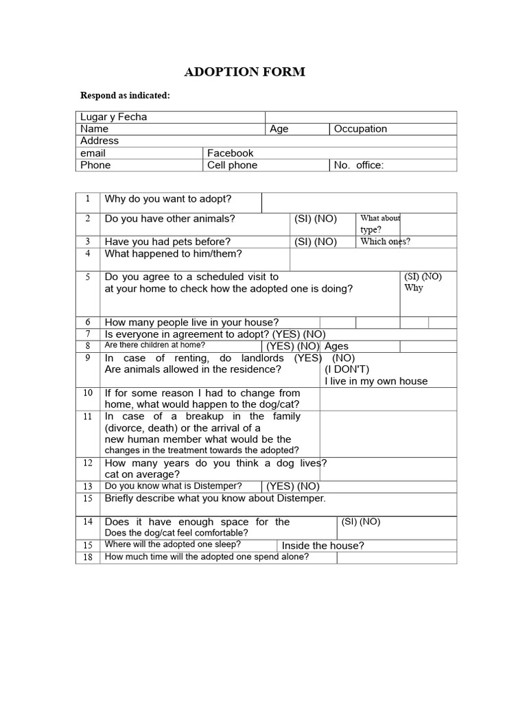 Dog and Cat Adoption Form | PDF | Pet | Human–Animal Interaction